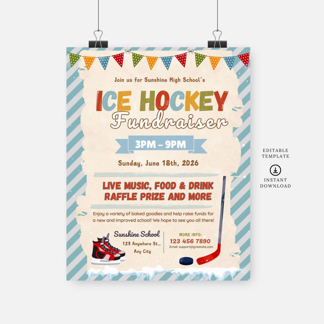 Ice Hockey Fundraiser Flyer, Editable Template, Instant Download, DIY ...