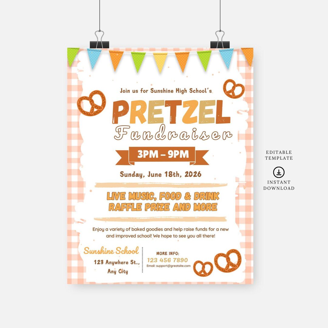 Pretzel Fundraiser Flyer, Editable Template, Instant Download, DIY ...