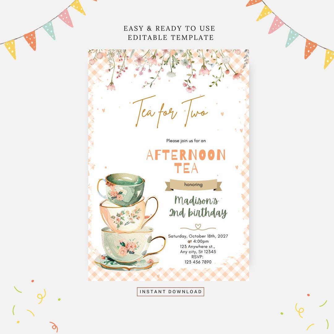 Tea Party Invitation, Editable Template, Instant Download, DIY ...