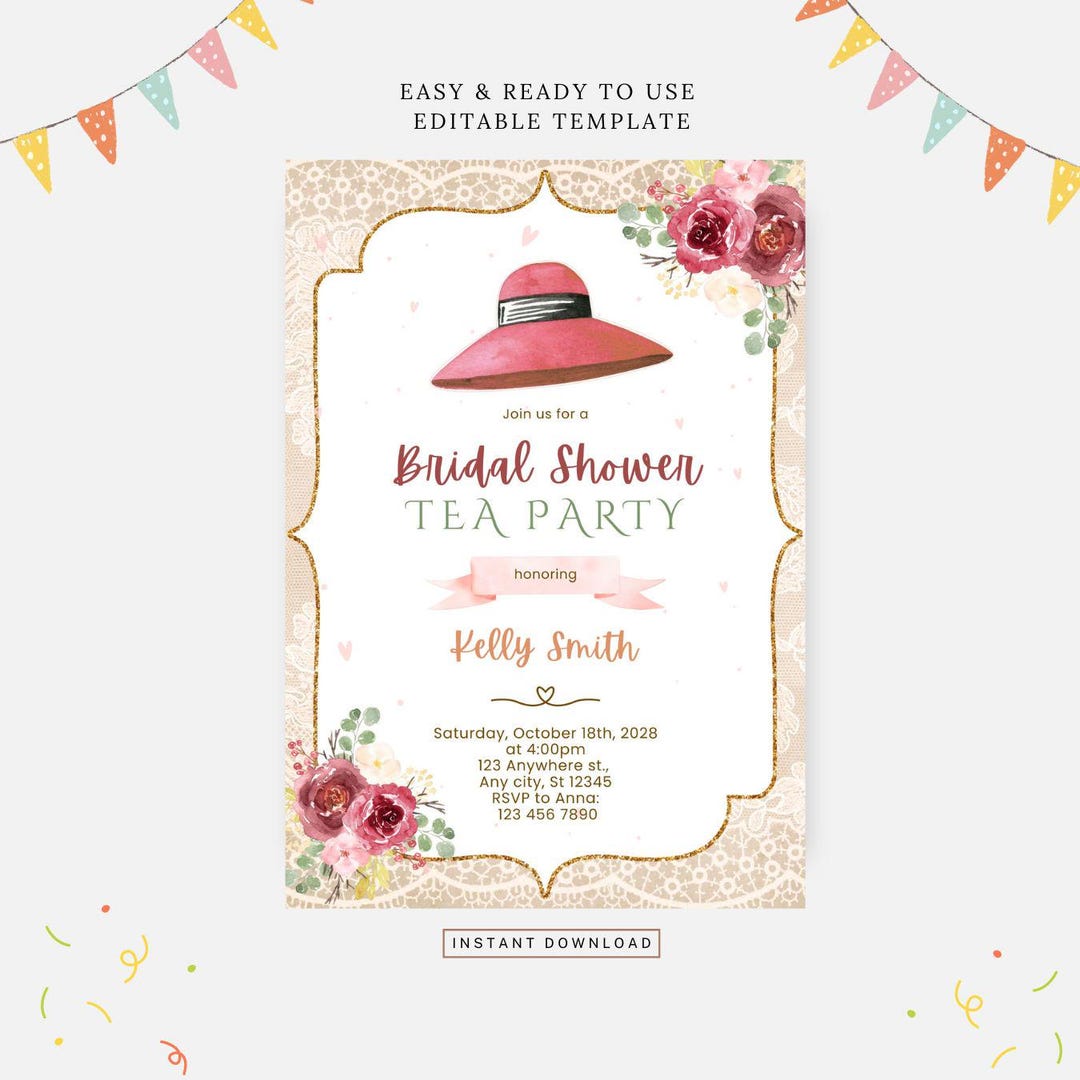 Fancy Hat Party Invitation, Editable Template, Instant Download, DIY ...