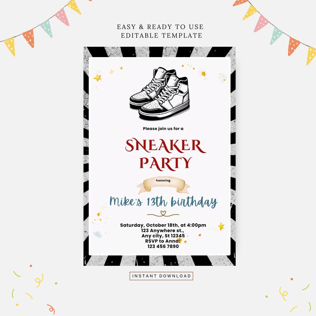 Sneaker Party Invitation, Editable Template, Instant Download, DIY ...