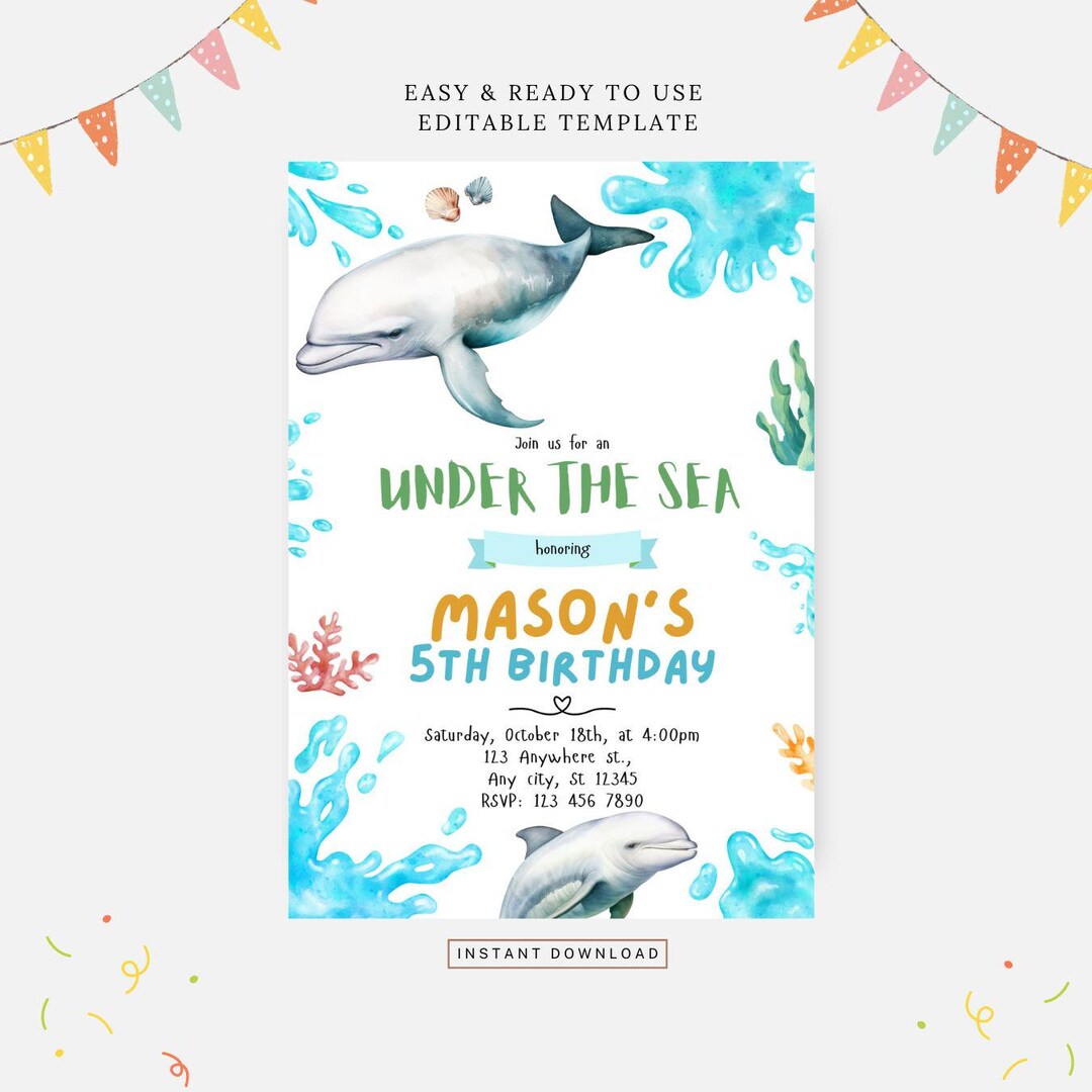 Beluga Whale Invitation, Editable Template, Instant Download, DIY ...