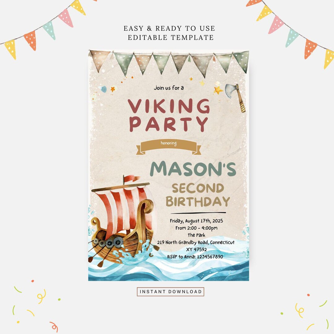 Viking Birthday Invitation, Editable Template, Instant Download, DIY ...