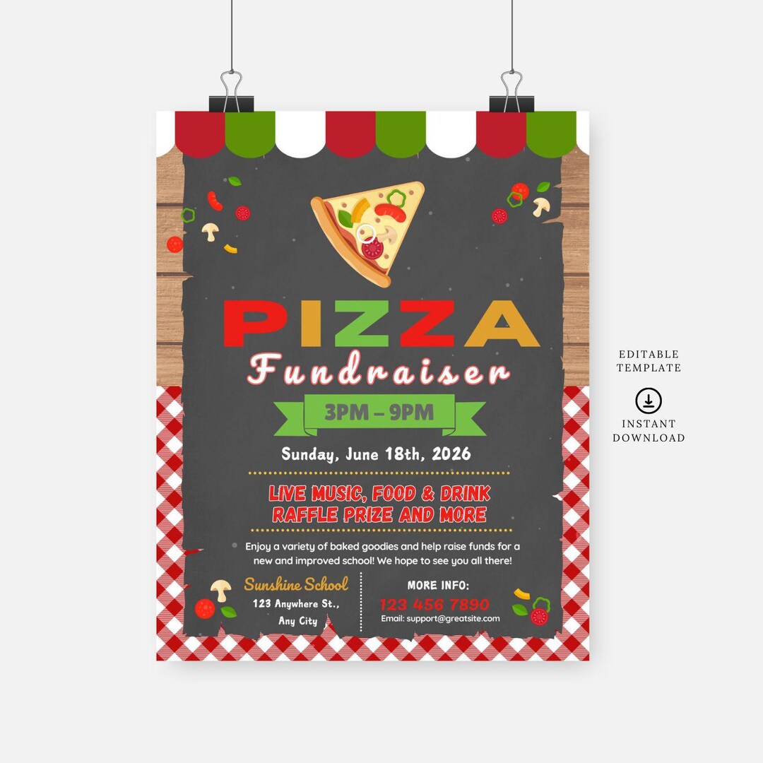 Pizza Fundraiser Flyer, Editable Template, Instant Download, DIY Flyer ...