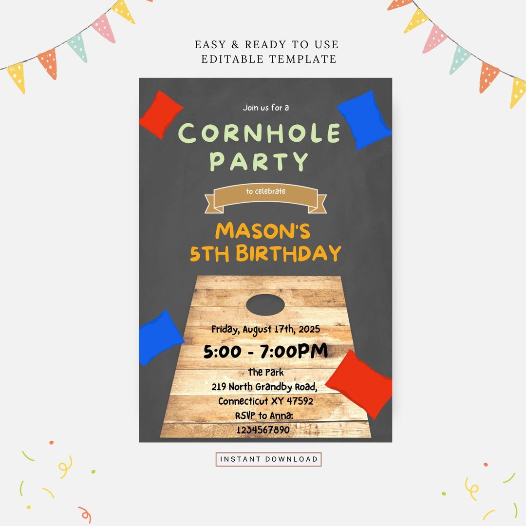 Cornhole Party Theme, Editable Template, Instant Download, DIY ...