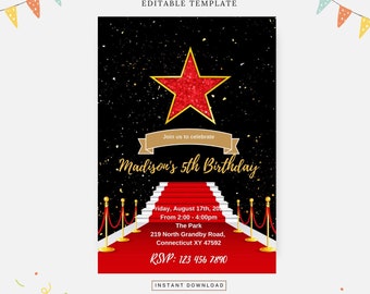 Printable Red Carpet Invitation Template Hollywood Theme Party ...