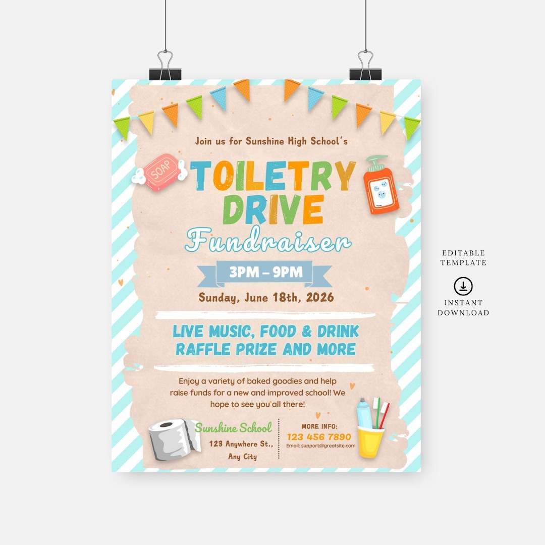 Toiletry Drive Flyer, Editable Template, Instant Download, DIY Flyer ...
