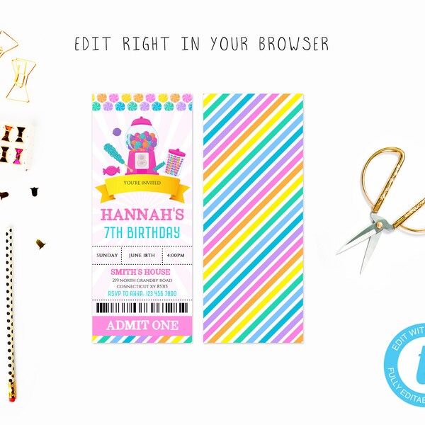 Candy Land Ticket Invitations - Etsy