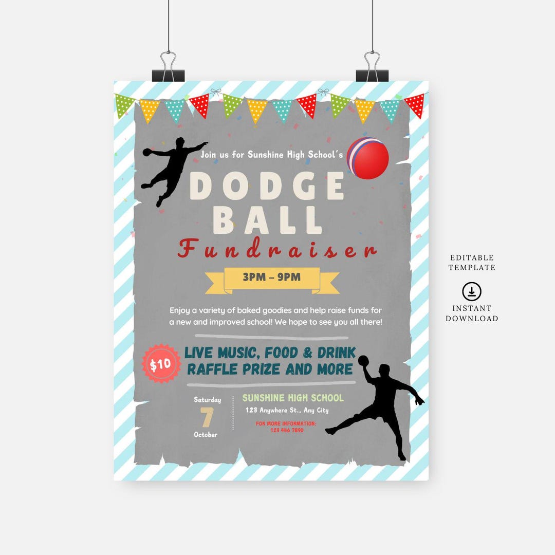 Dodgeball Fundraiser Flyer, Editable Template, Instant Download, DIY ...