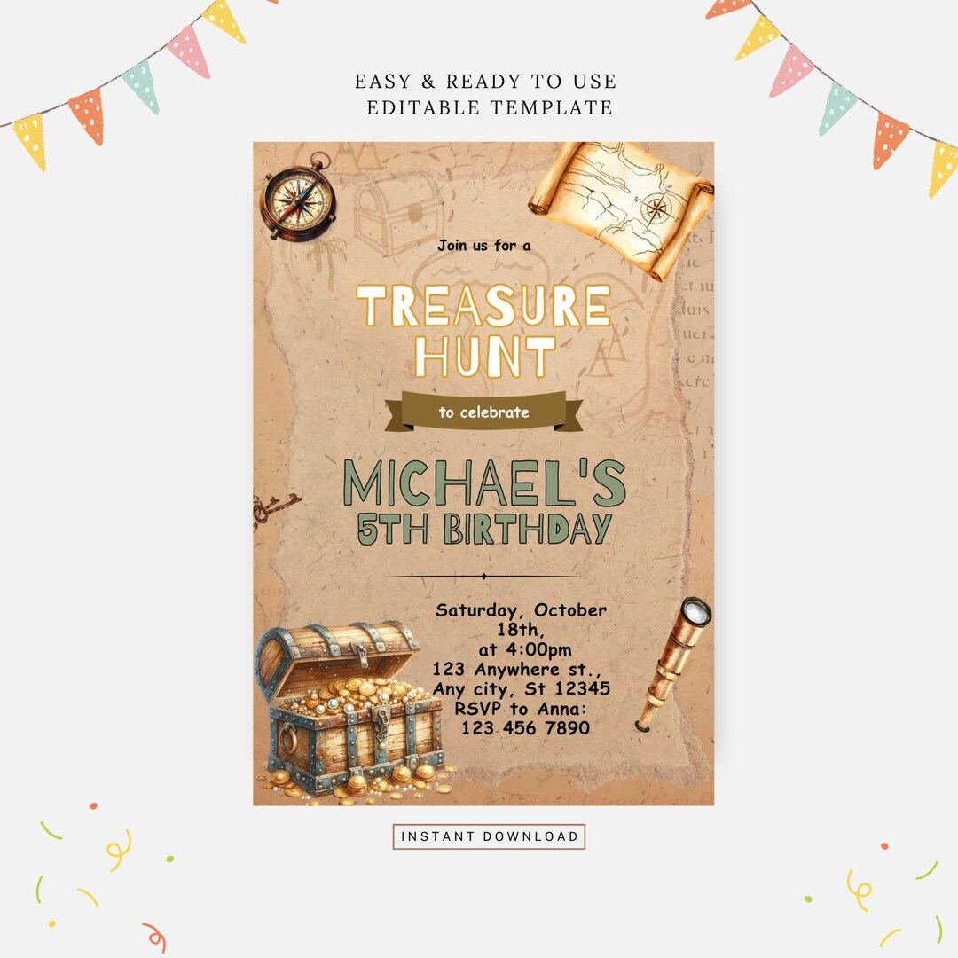 Treasure Hunt Party Invitation, Editable Template, Instant Download ...
