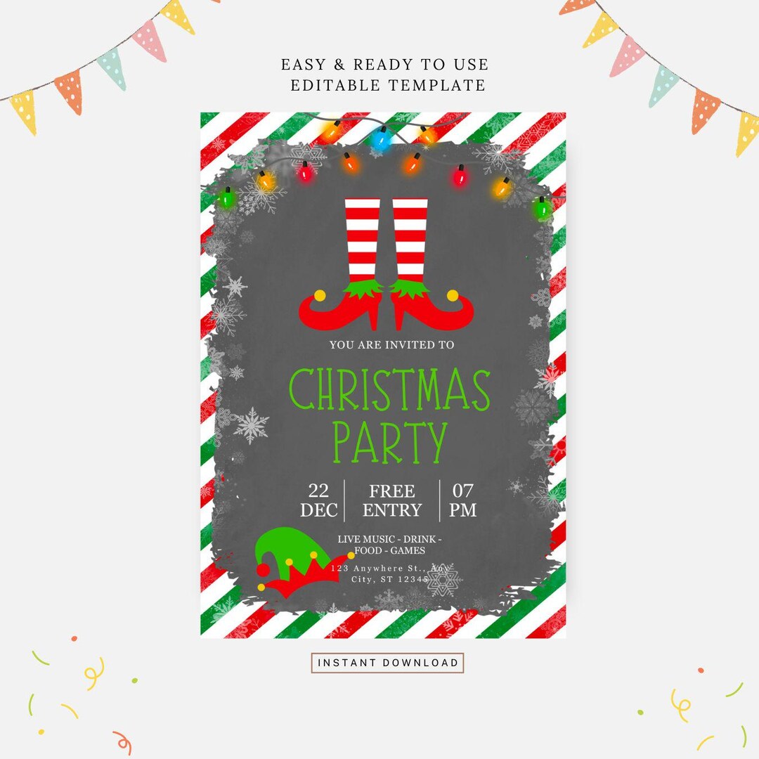 Christmas Elf Invitation, Editable Template, Instant Download, DIY ...