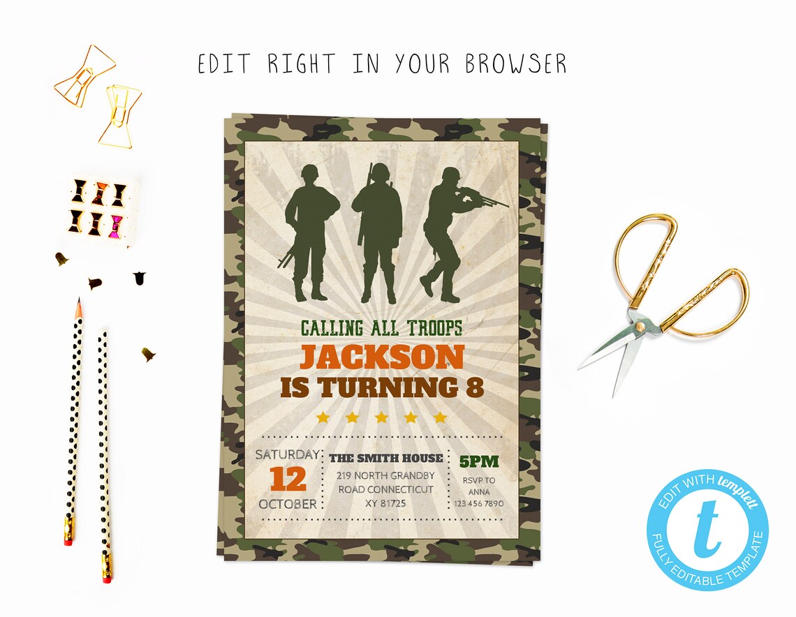 Army Party Tem TRY BEFORE You BUY Instant Download Edit - Etsy