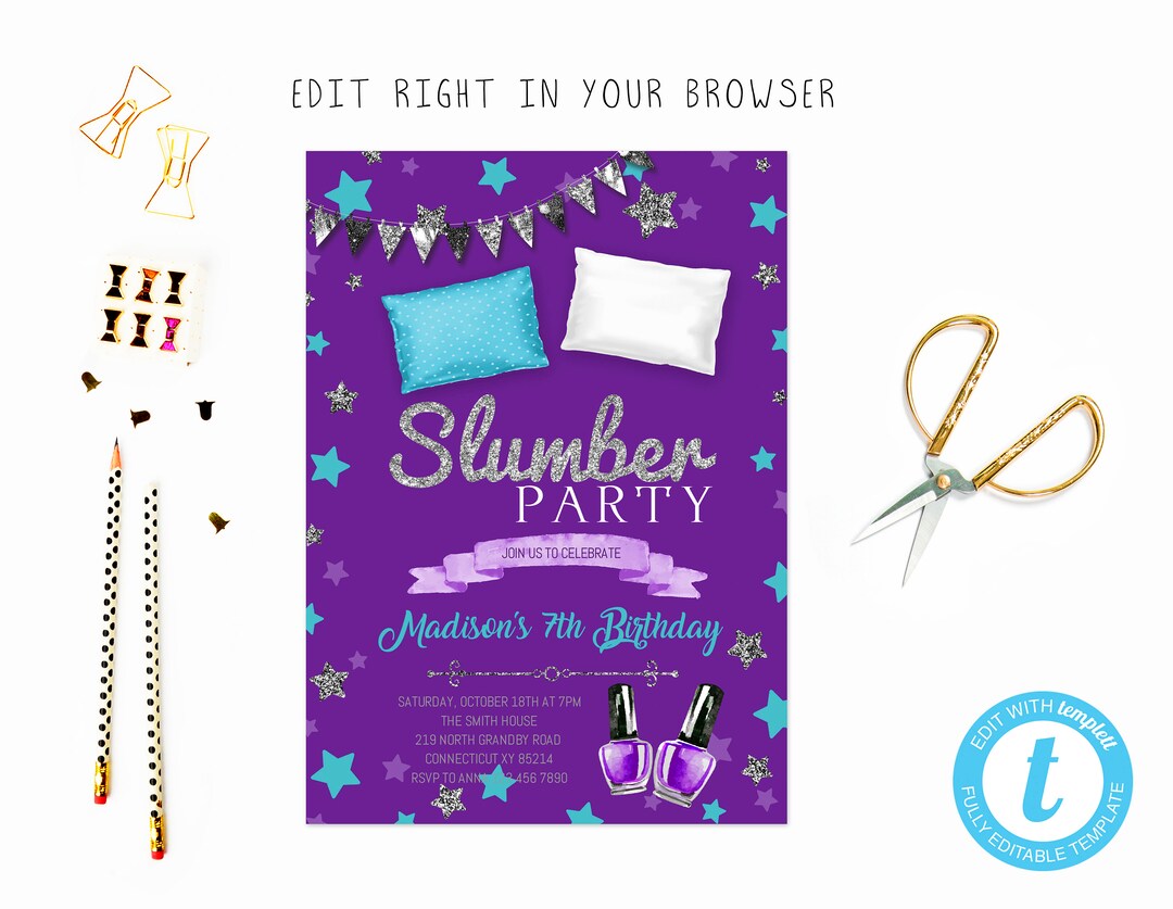 Purple Theme Sleepover Party Tem TRY BEFORE You BUY Instant - Etsy