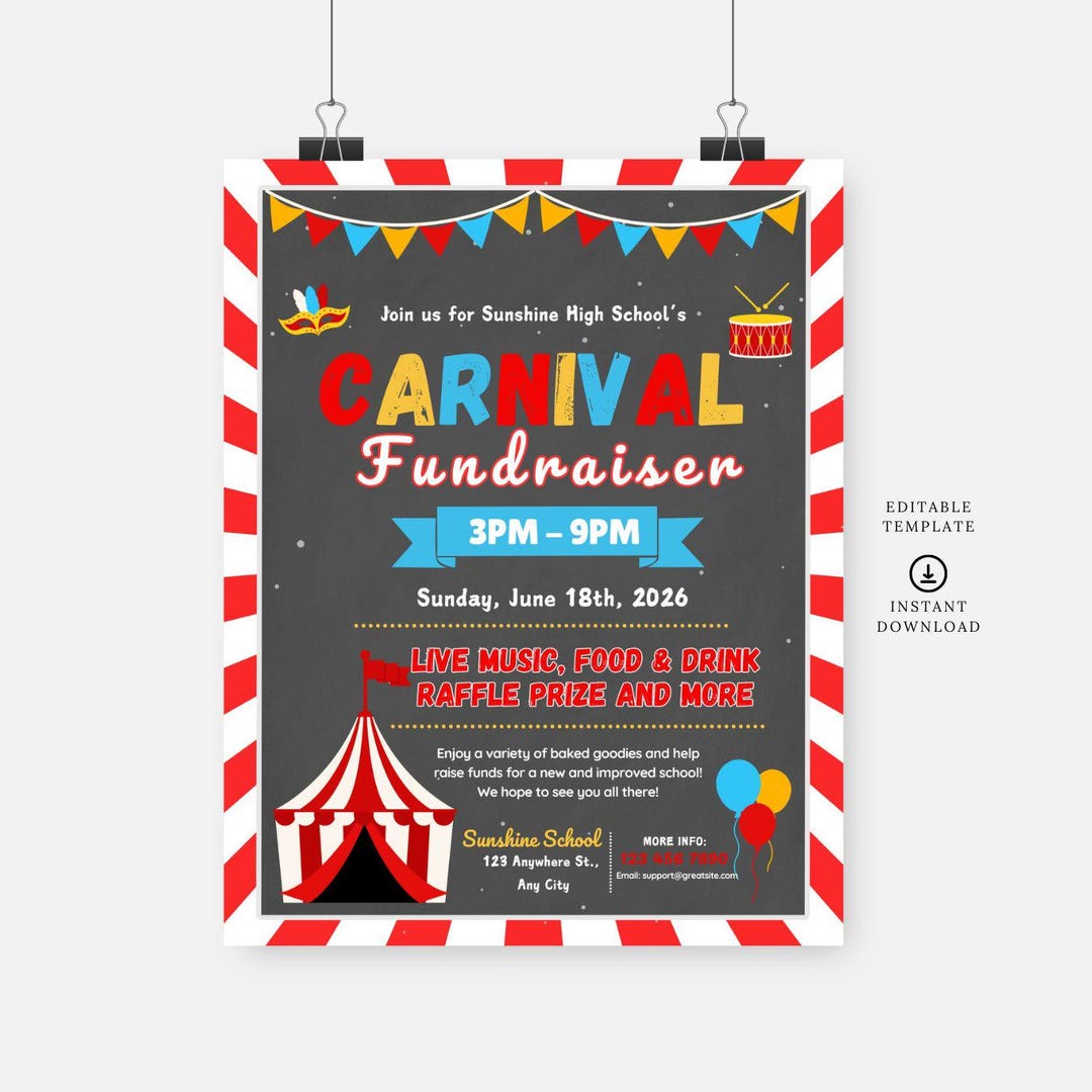 School Carnival Flyer, Editable Template, Instant Download, DIY Flyer ...
