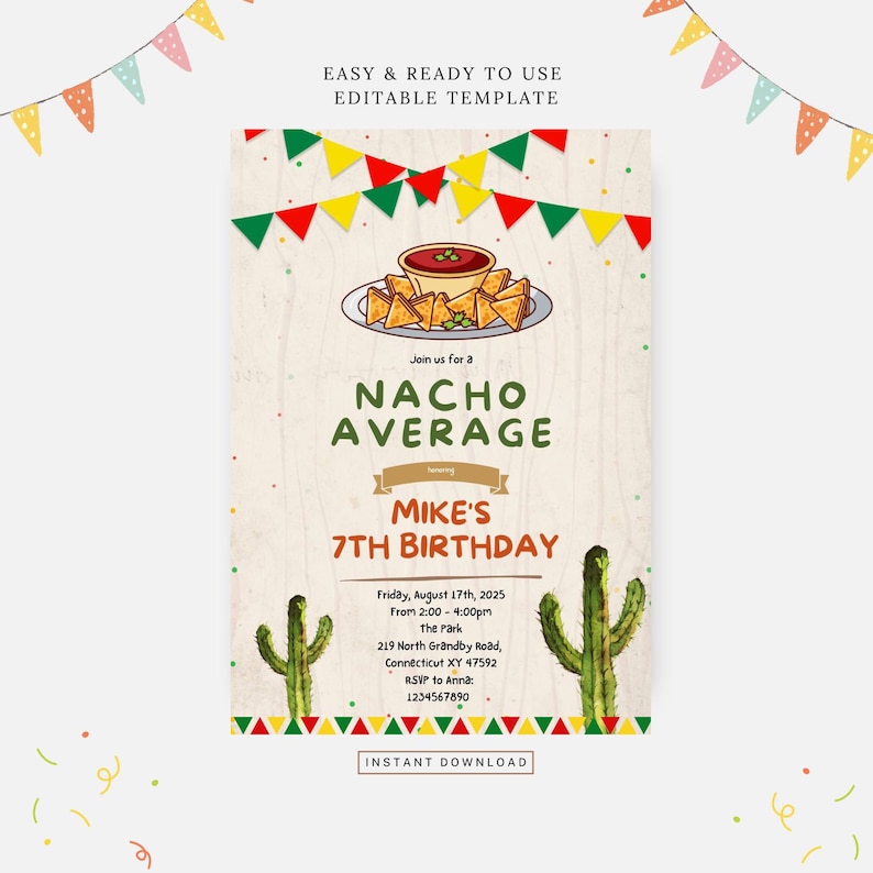 Nacho Average Birthday Party, Editable Template, Instant Download, DIY ...