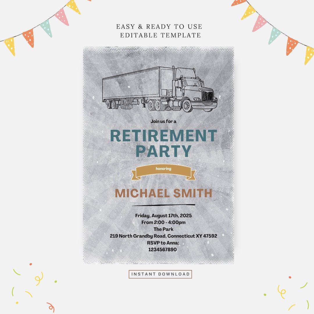 Truck Retirement Party, Editable Template, Instant Download, DIY ...