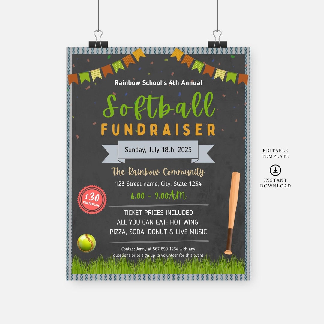 Softball Fundraiser Flyer, Editable Template, Instant Download, DIY ...
