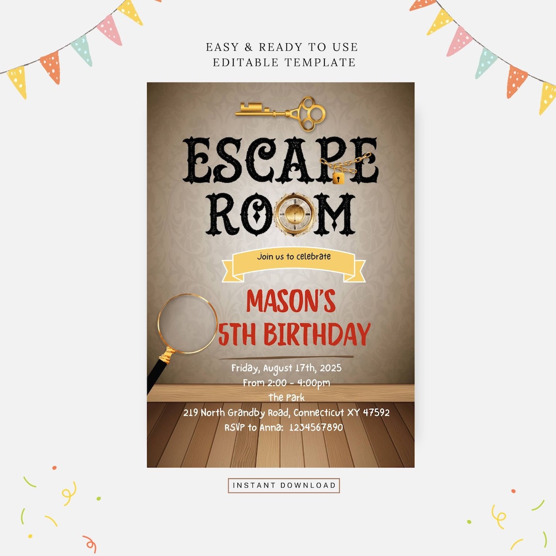 Escape Room Birthday, Editable Template, Instant Download, DIY ...