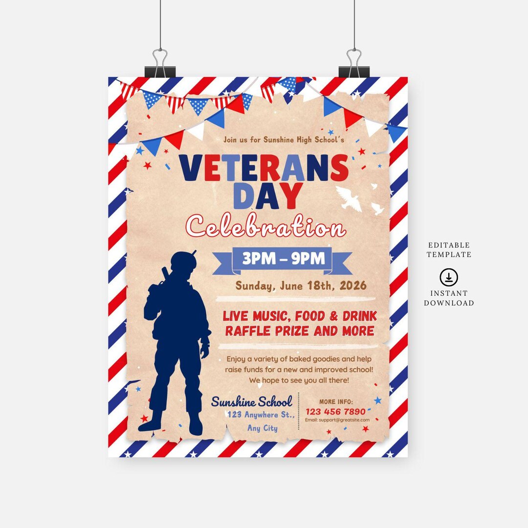 Veterans Day Flyer, Editable Template, Instant Download, DIY Flyer ...