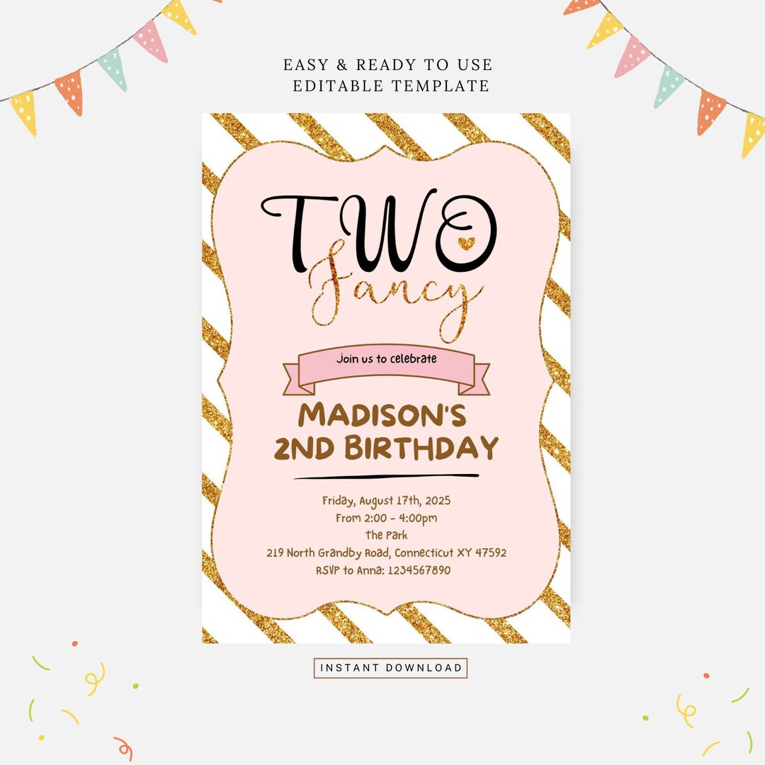 Two Fancy Birthday Party, Editable Template, Instant Download, DIY ...