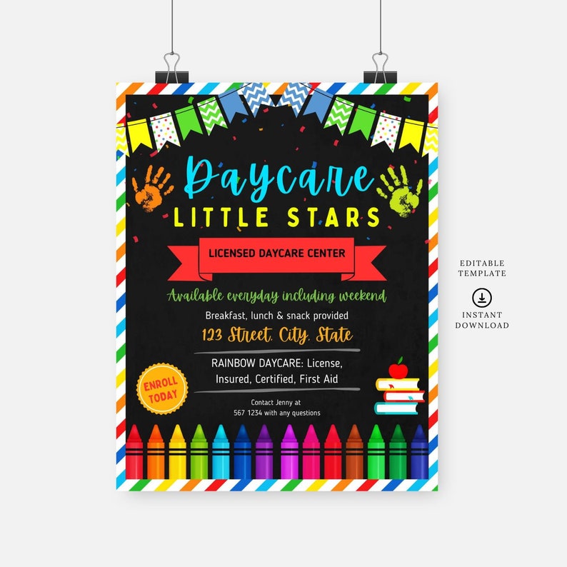 Daycare Flyer, Editable Template, Instant Download, DIY Flyer, Poster ...