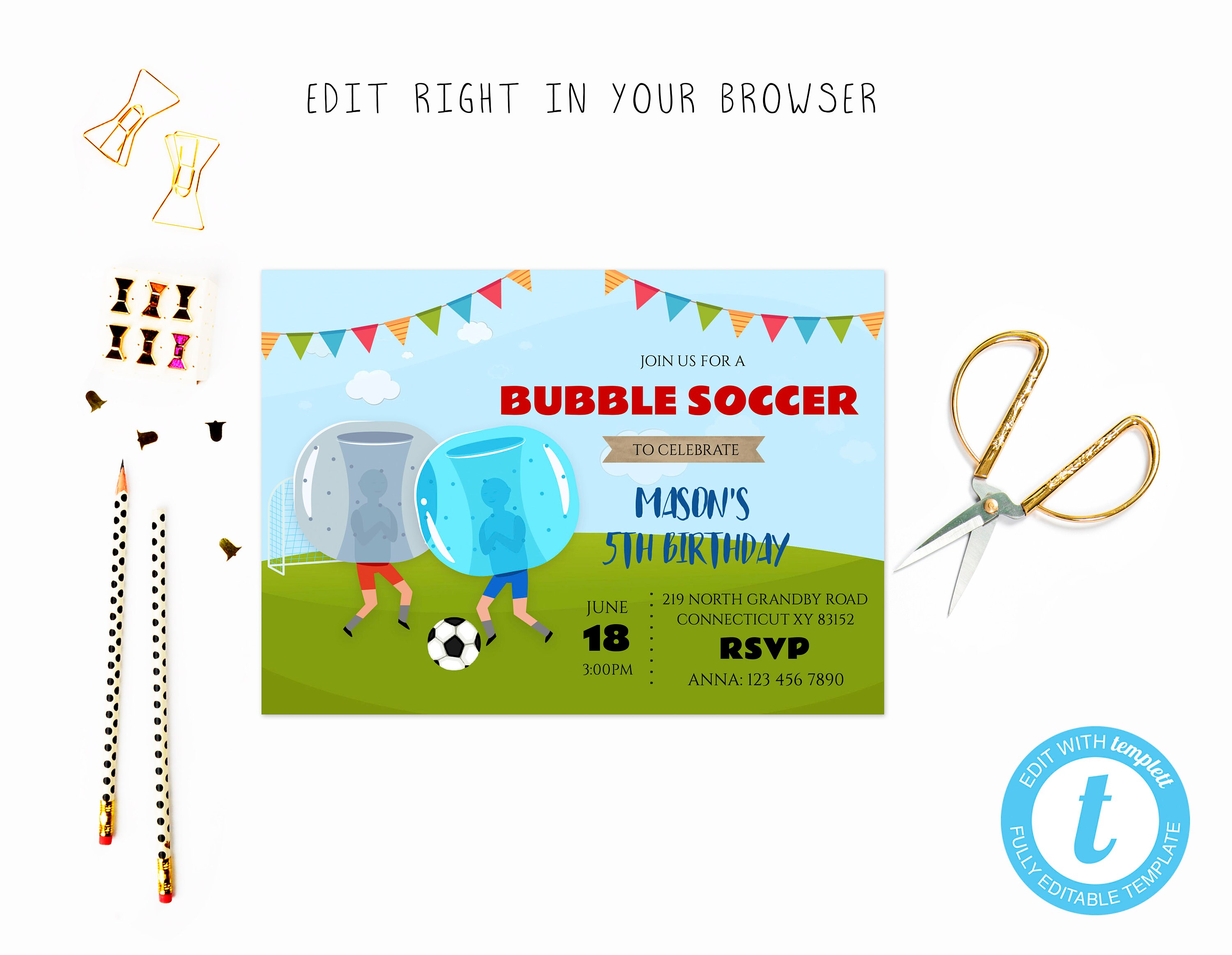 Bubble Soccer Ball Invitation, TRY BEFORE You BUY, Instant Download ...