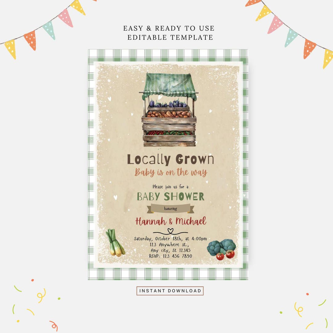 Locally Grown Baby Shower Invitation, Editable Template, Instant ...