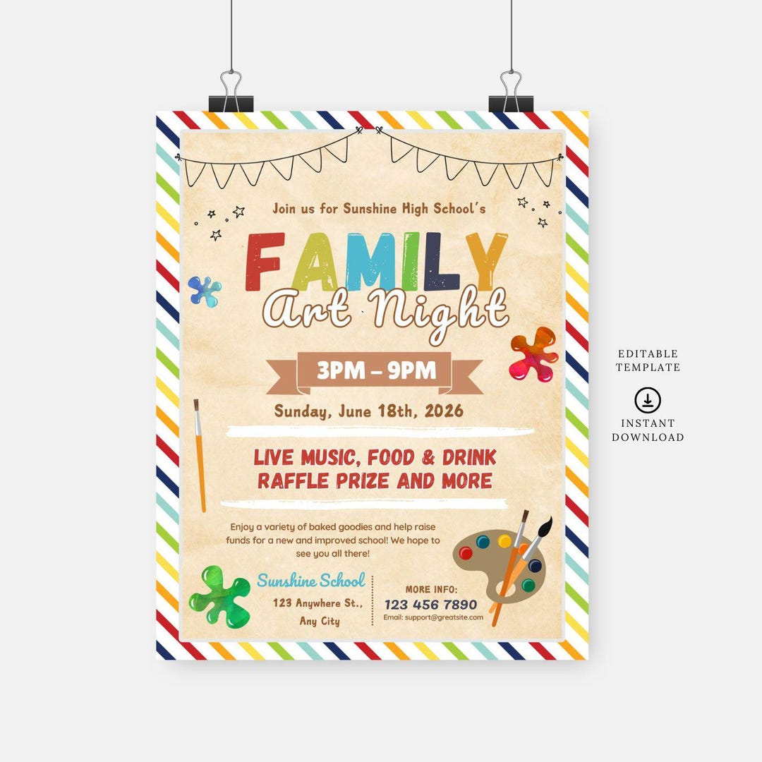 Family Art Night Flyer, Editable Template, Instant Download, DIY Flyer ...