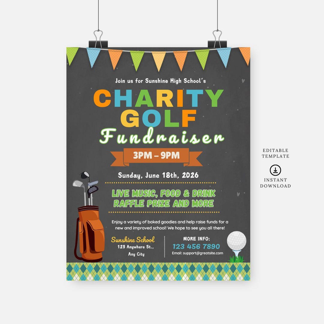 Golf Tournament Fundraiser Flyer, Editable Template, Instant Download ...