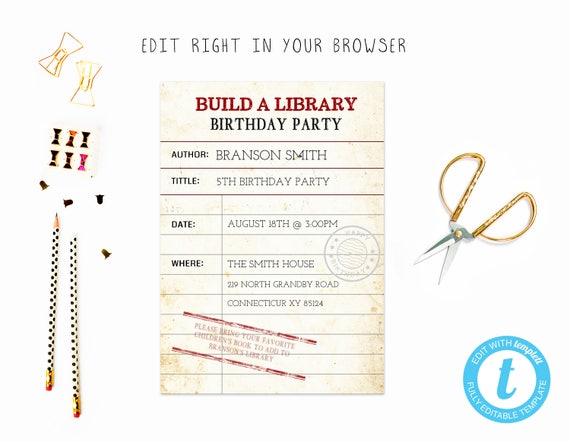 Library Card Birthday Invitation Template