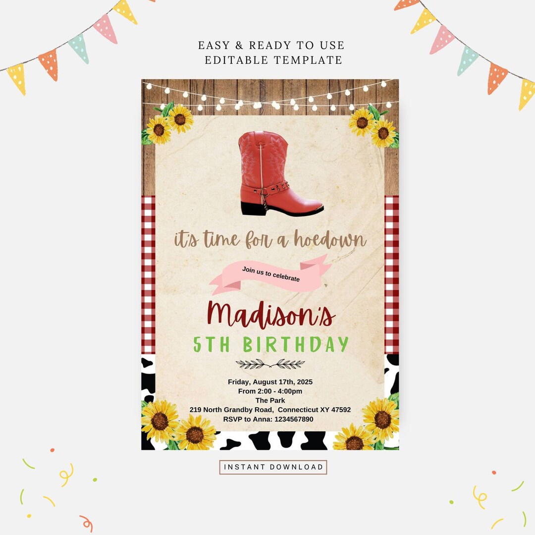 Hoedown Birthday Party, Editable Template, Instant Download, DIY ...