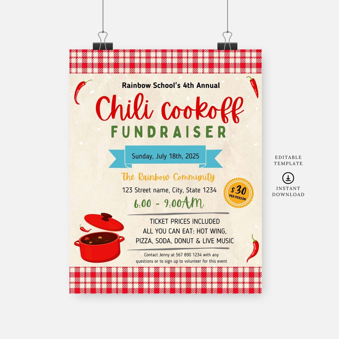 Chili Cookoff Flyer, Editable Template, Instant Download, DIY Flyer ...