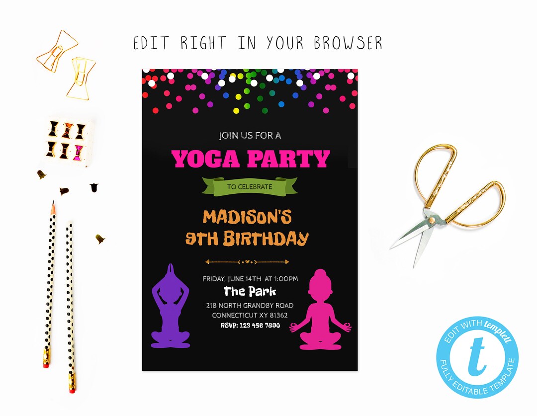 Yoga Party Invitation TRY BEFORE You BUY Instant Download - Etsy