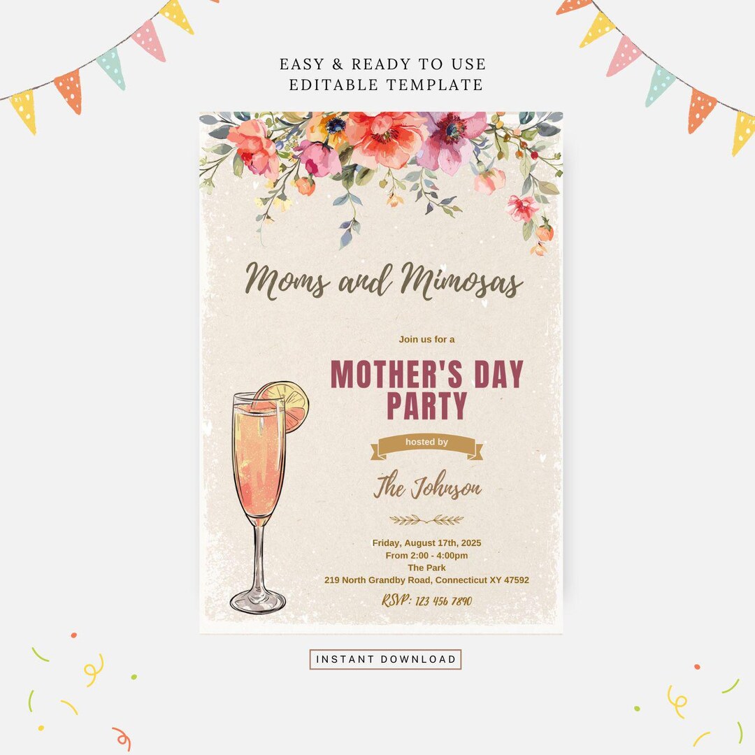 Moms and Mimosas Invitation, Editable Template, Instant Download, DIY ...