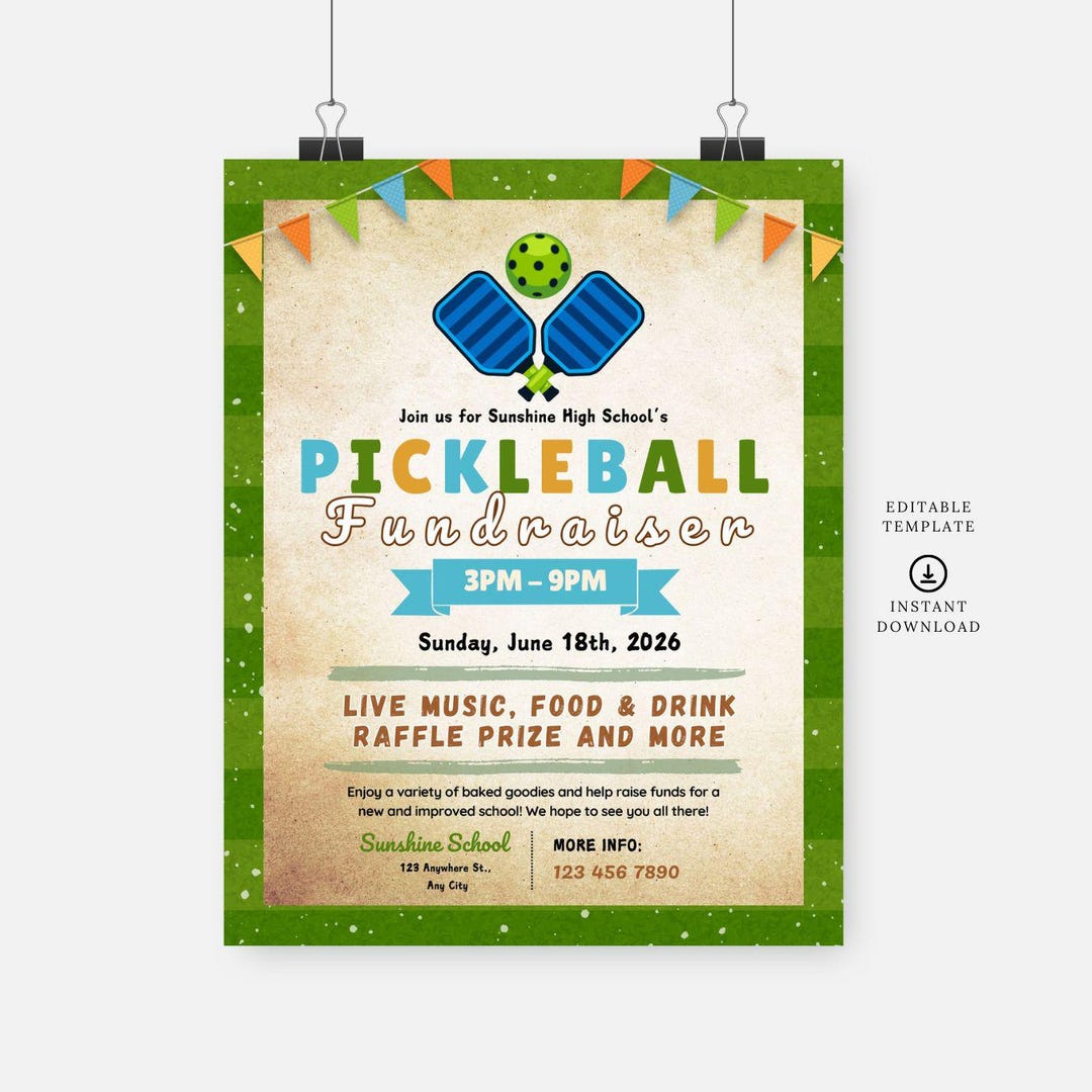 Pickleball Fundraiser Flyer, Editable Template, Instant Download, DIY ...