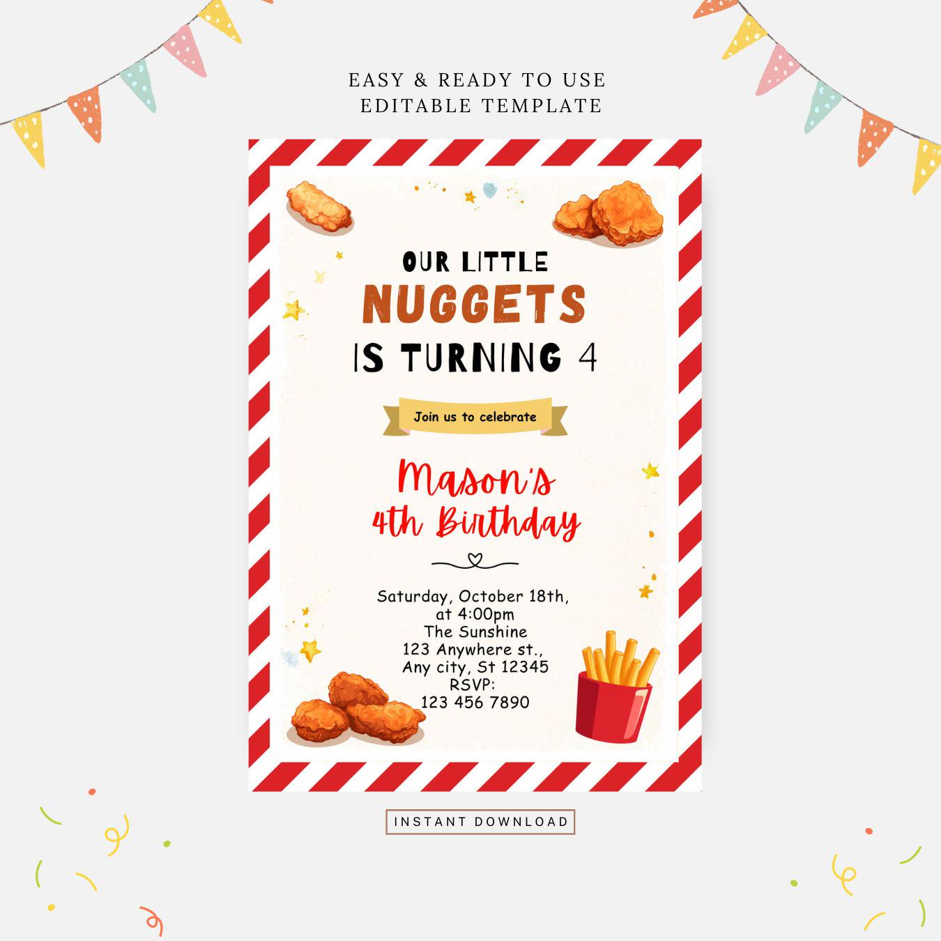 Chicken Nugget Birthday Invitation, Editable Template, Instant Download ...