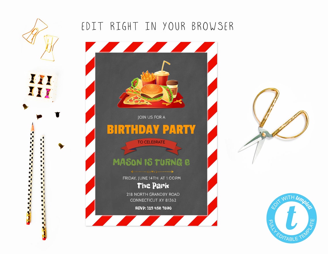 Cute Junk Food Theme Party Invitation TRY BEFORE You BUY - Etsy