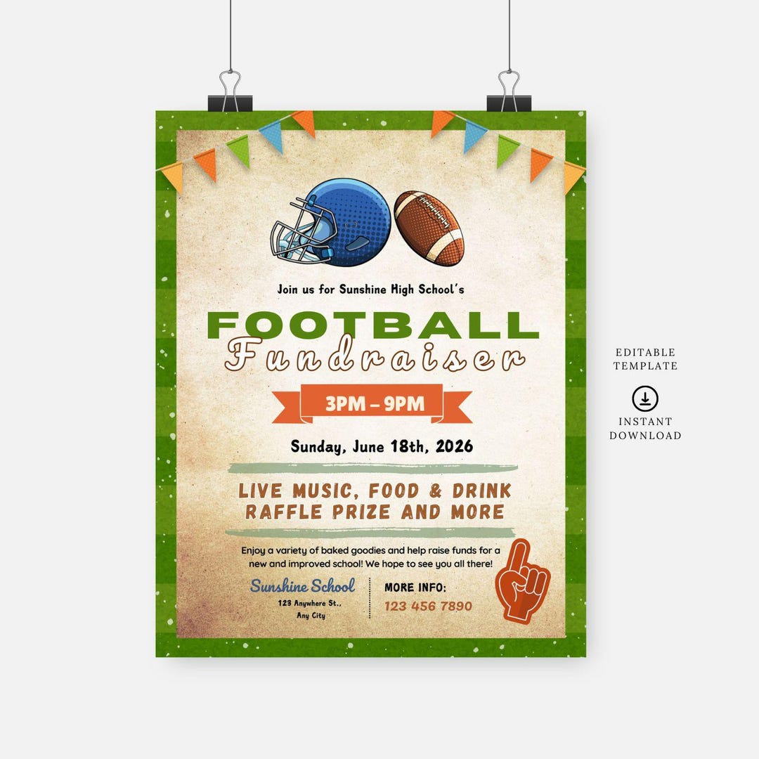 Football Fundraiser Flyer, Editable Template, Instant Download, DIY ...