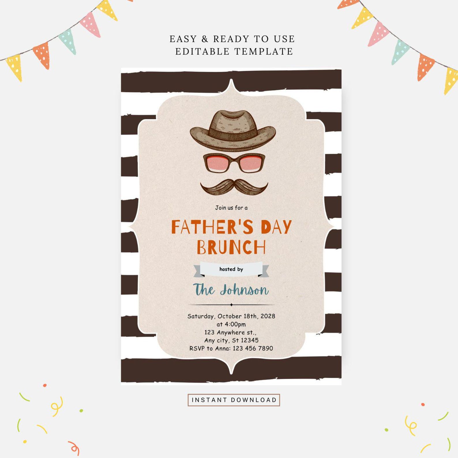 Fathers Day Invitation, Editable Template, Instant Download, DIY ...