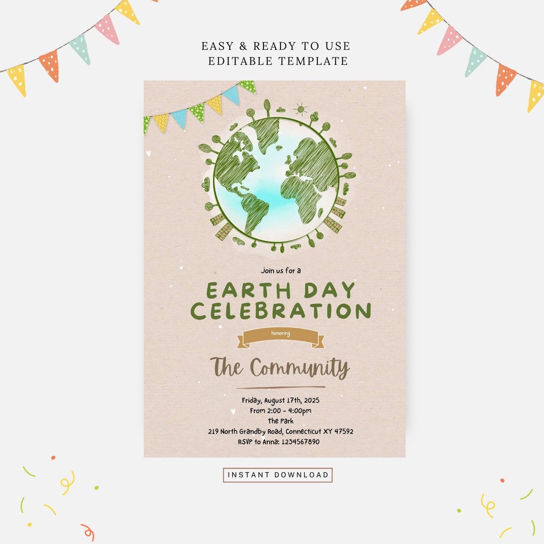Kraft Earth Day Party, Editable Template, Instant Download, DIY ...