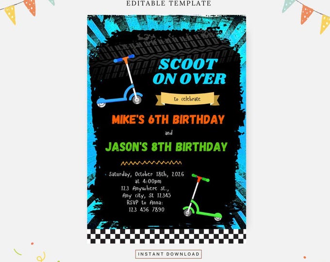 Scooter Party Invitation Scooter Bike Themed Party Invitations Teenage ...