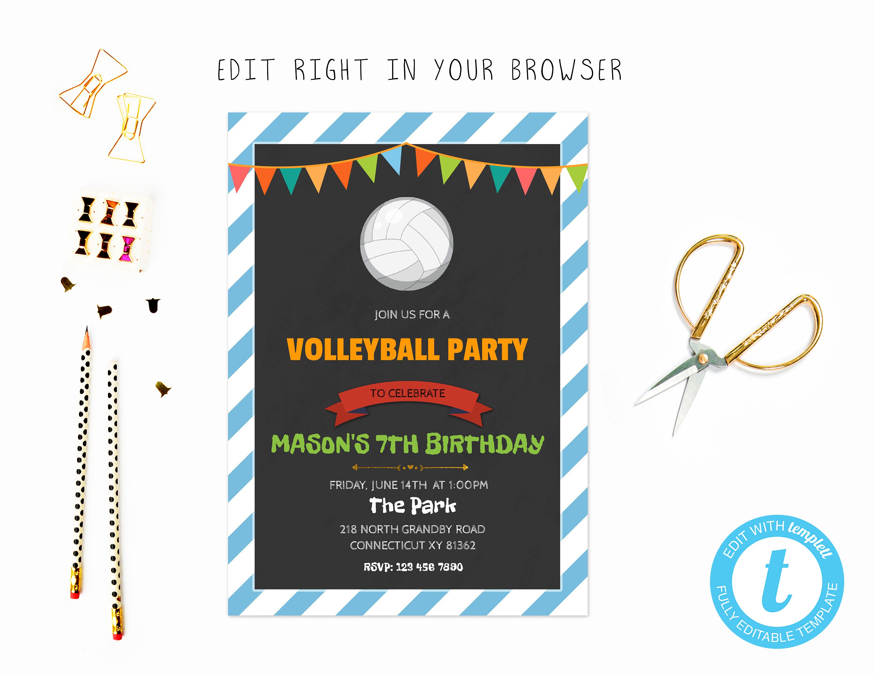 Invitación de voleibol PRUEBA ANTES DE COMPRAR descarga - Etsy España
