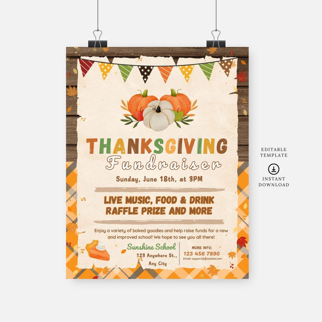 Thanksgiving Fundraiser Flyer, Editable Template, Instant Download, DIY ...