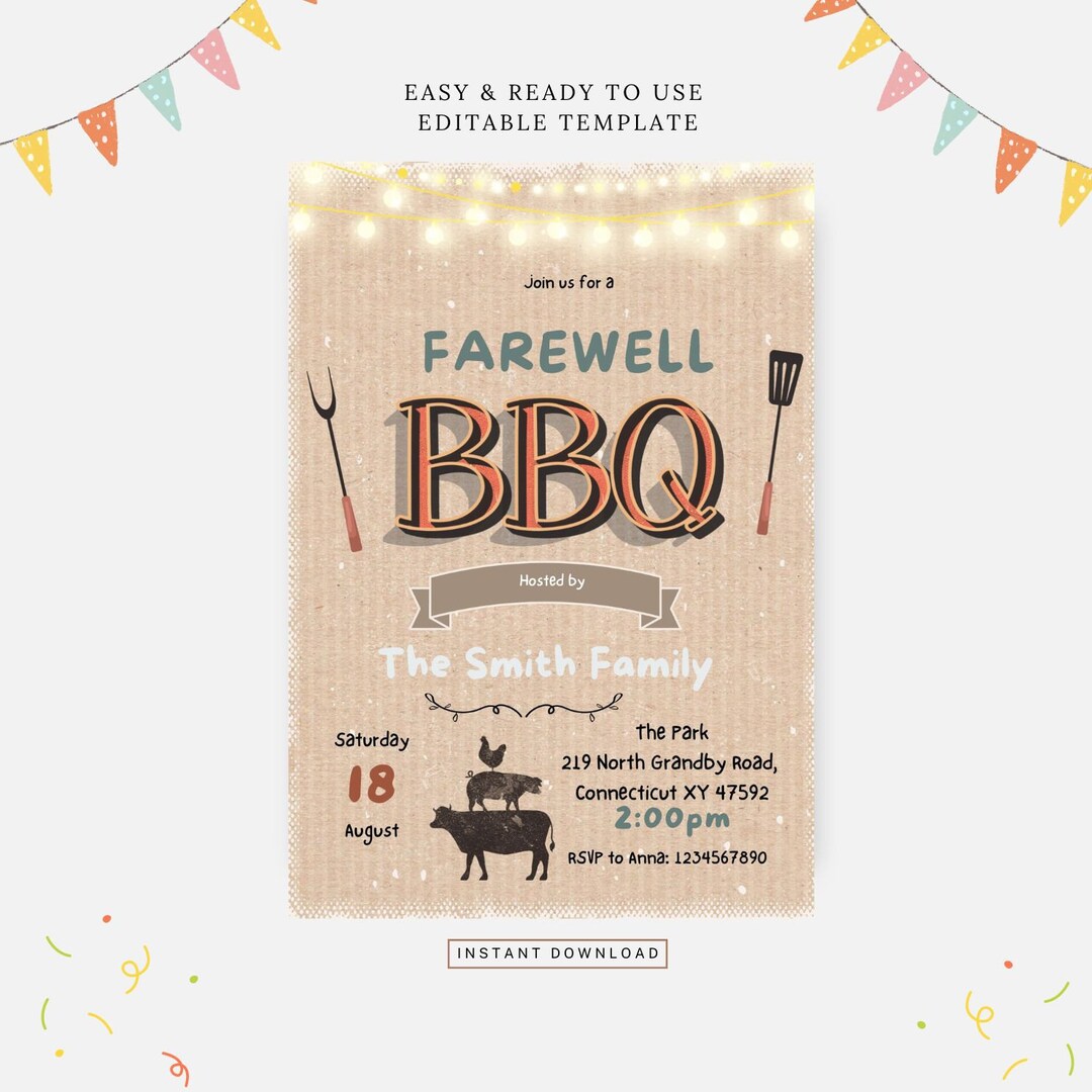 Farewell Bbq Party, Editable Template, Instant Download, DIY Invitation ...