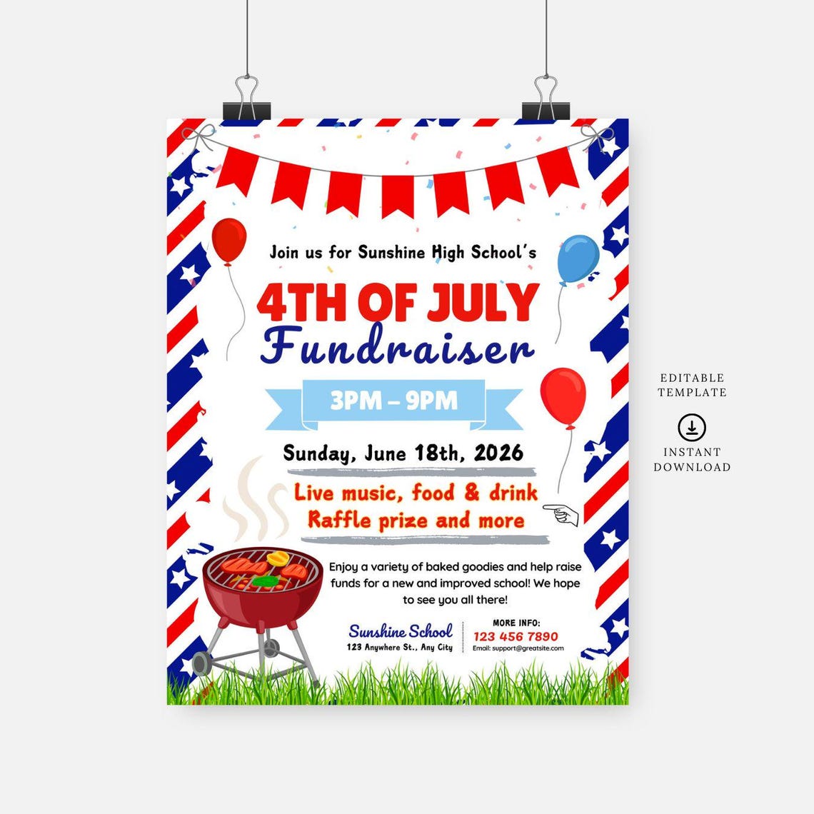 4th of July Fundraiser Flyer, Editable Template, Instant Download, DIY ...