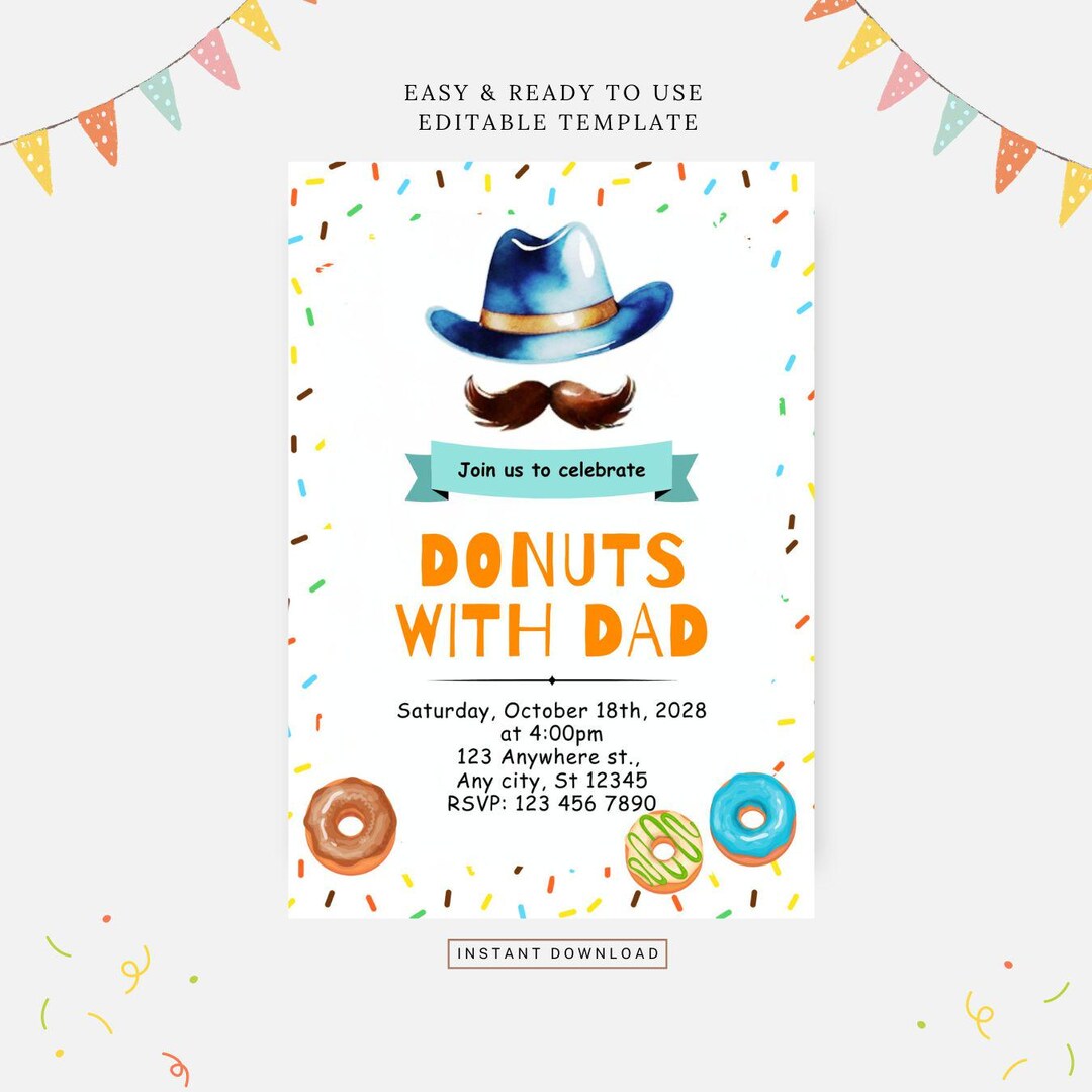 Donuts With Dad Invitation, Editable Template, Instant Download, DIY ...