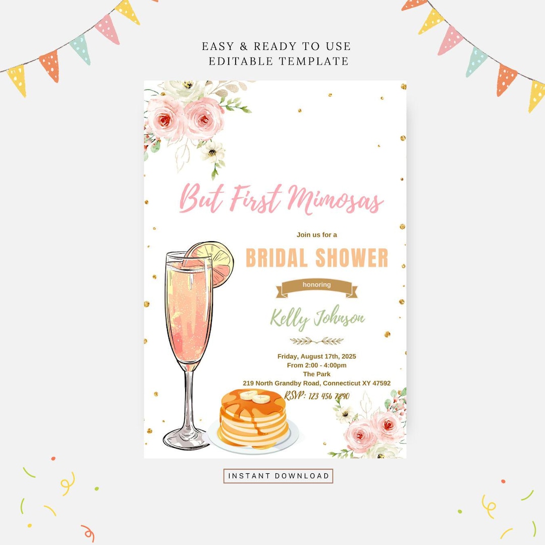 Mimosas Brunch Invitation, Editable Template, Instant Download, DIY ...