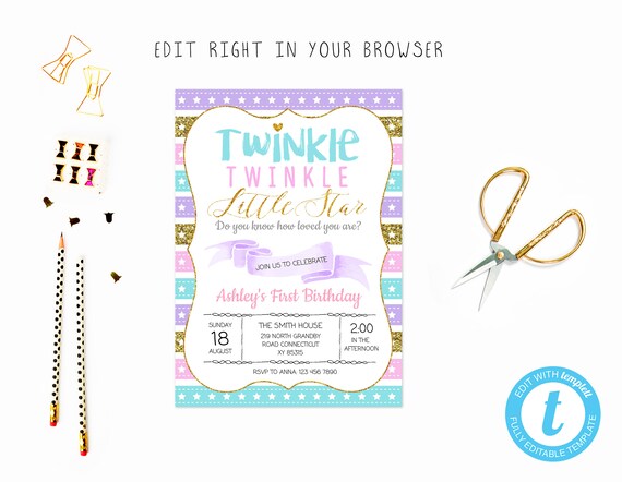 Paper & Party Supplies edit yourself invitation,Template Editable ...