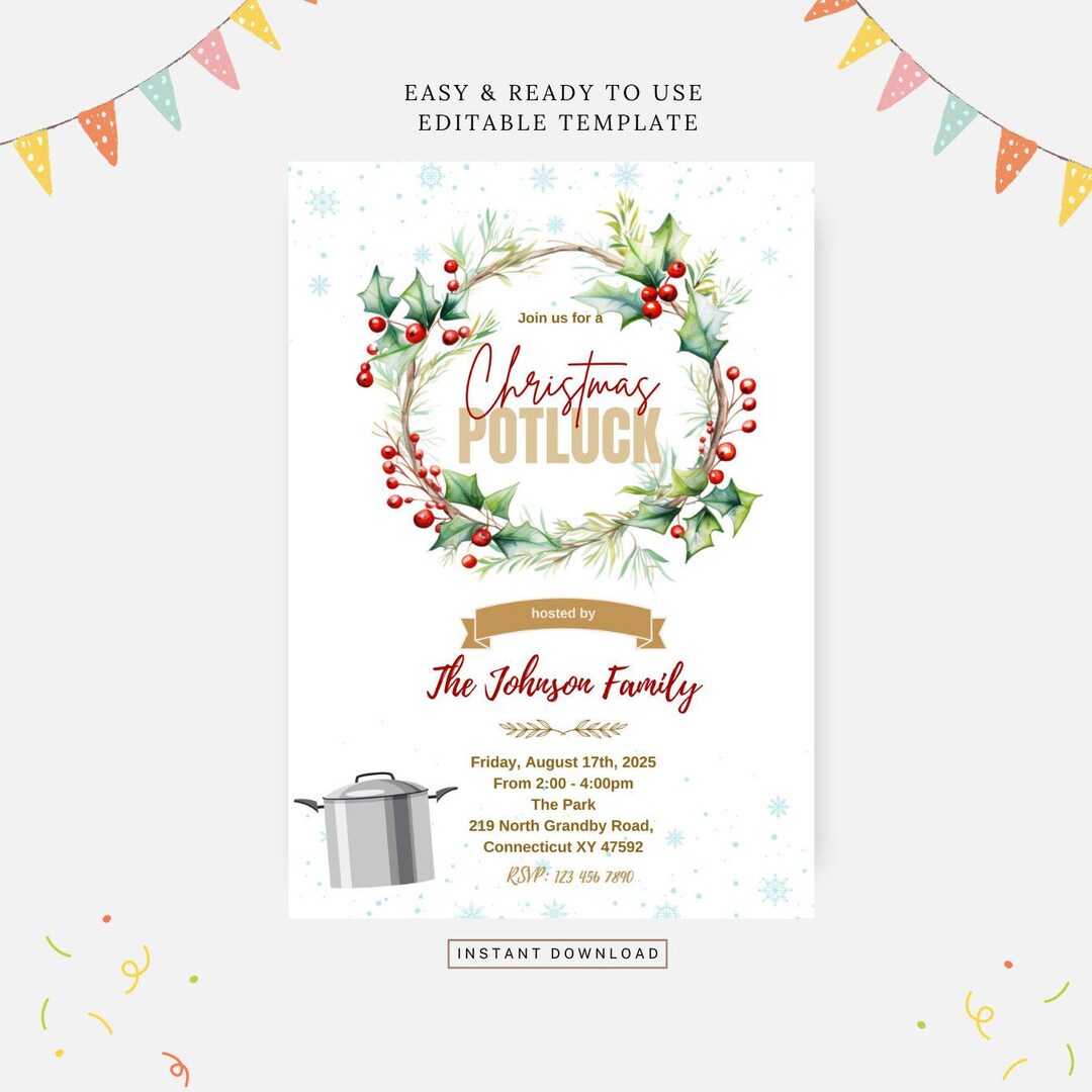 Christmas Potluck Invitation, Editable Template, Instant Download, DIY ...