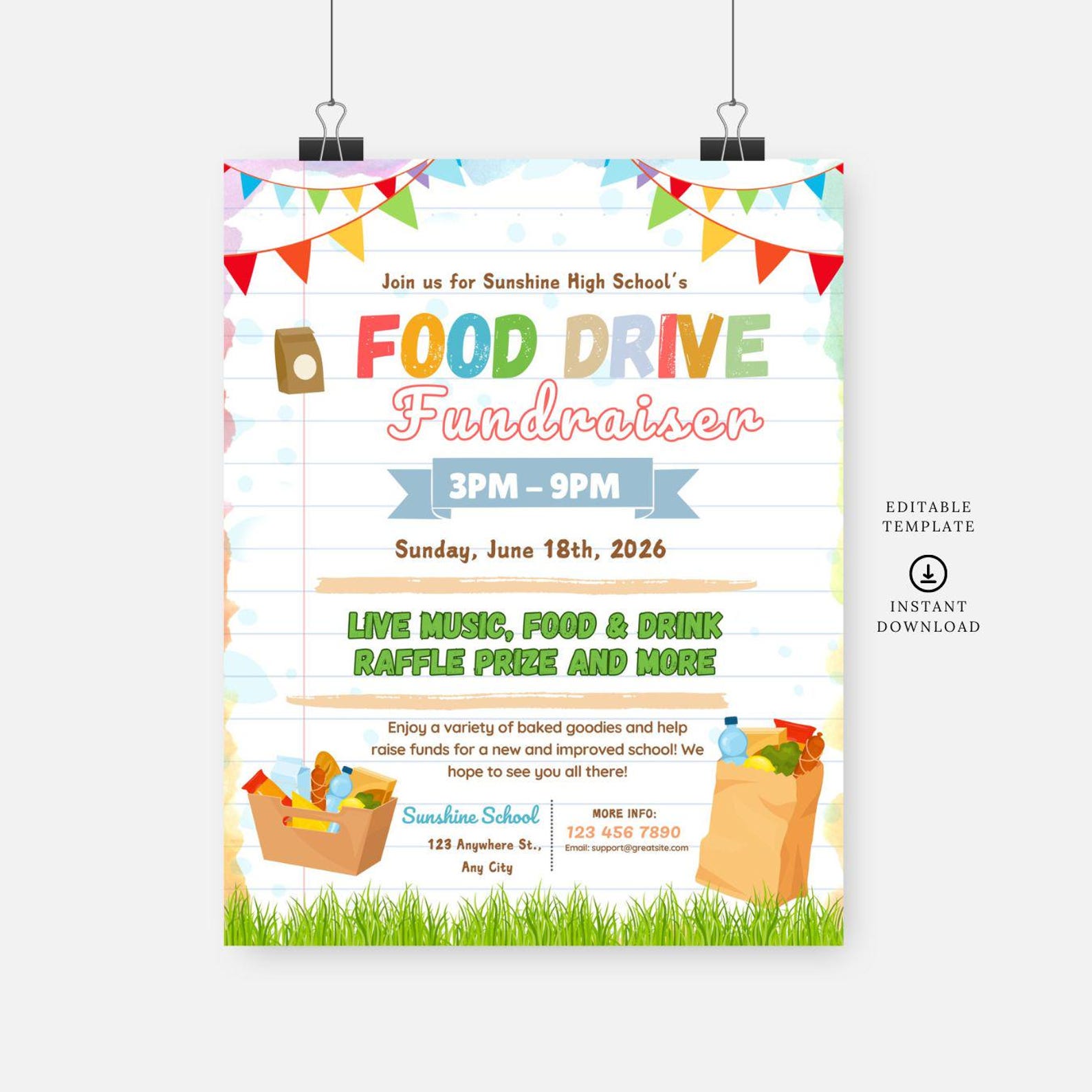 Food Drive Fundraiser Flyer, Editable Template, Instant Download, DIY ...